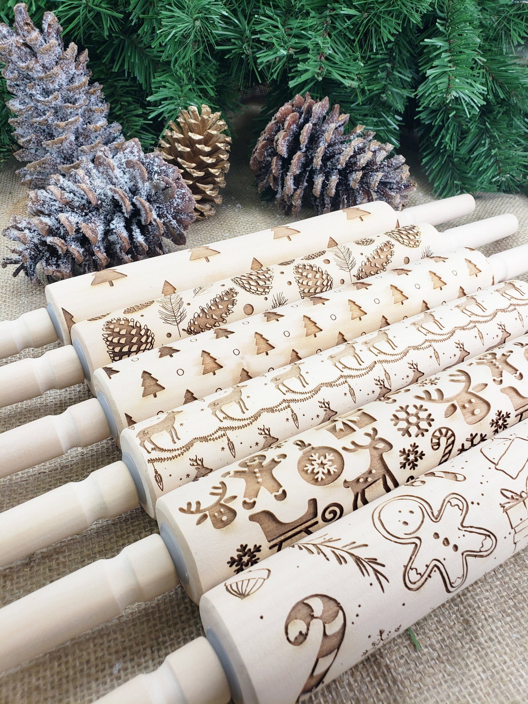 Christmas Baking Embossed Rolling Pins Holiday Cookie Stamps Gifts for ...