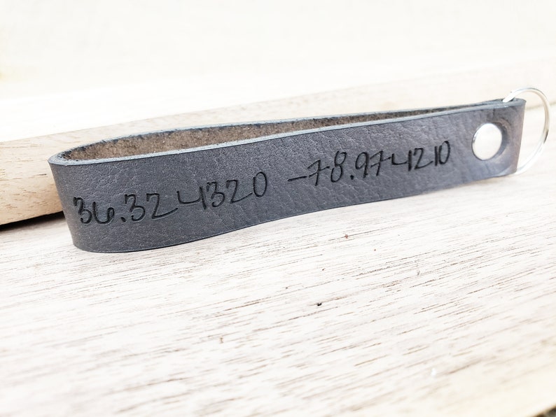 Coordinates Keychain Leather Personalized Key Ring With - Etsy