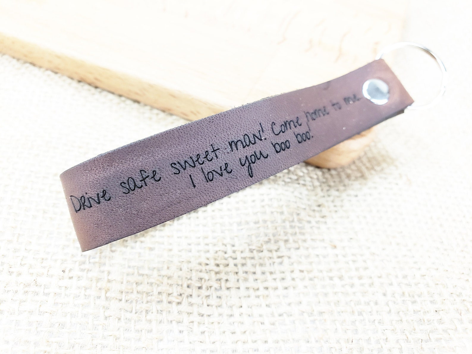 Personalized Leather Key Chain Drive Safe Custom Key Ring Engraved Key ...