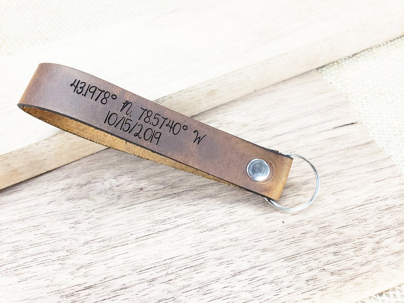 Personalized Custom Leather Keychain Coordinates Keychain | Etsy