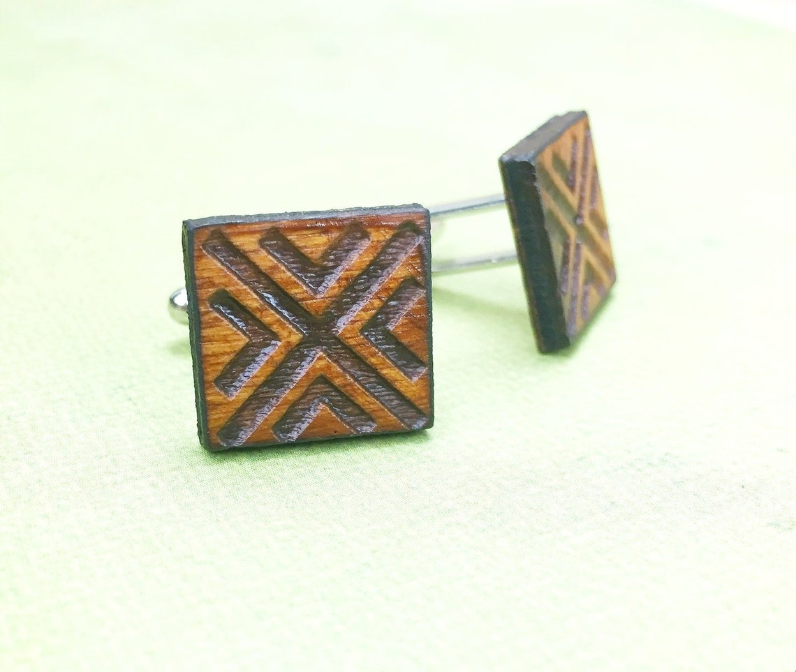 Geometric Cufflinks wood modern square Engraved Wooden | Etsy