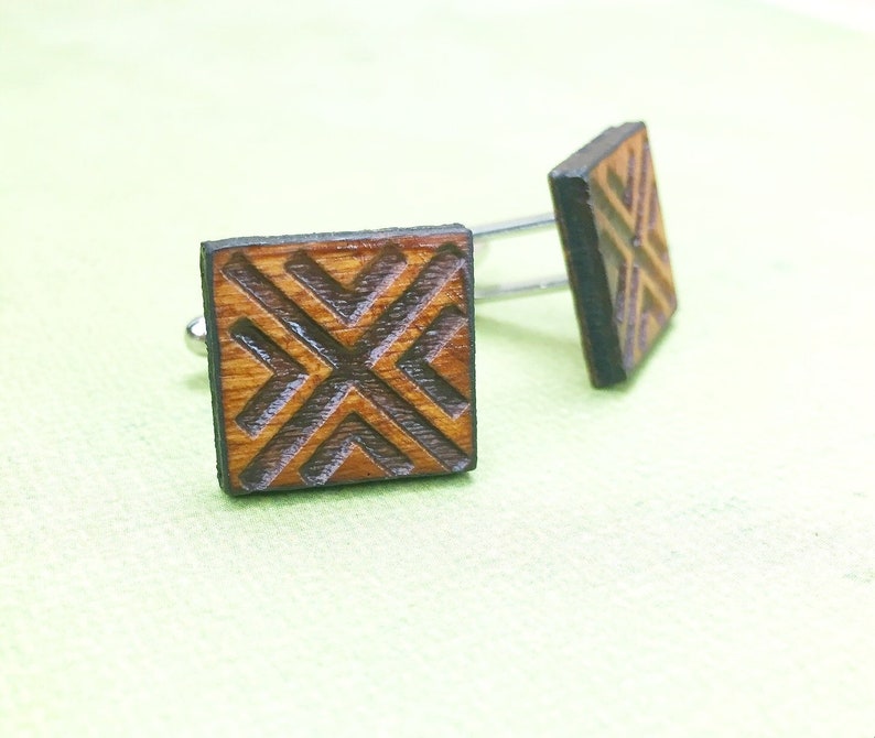 Geometric Cufflinks Wood Modern Square Engraved Wooden - Etsy