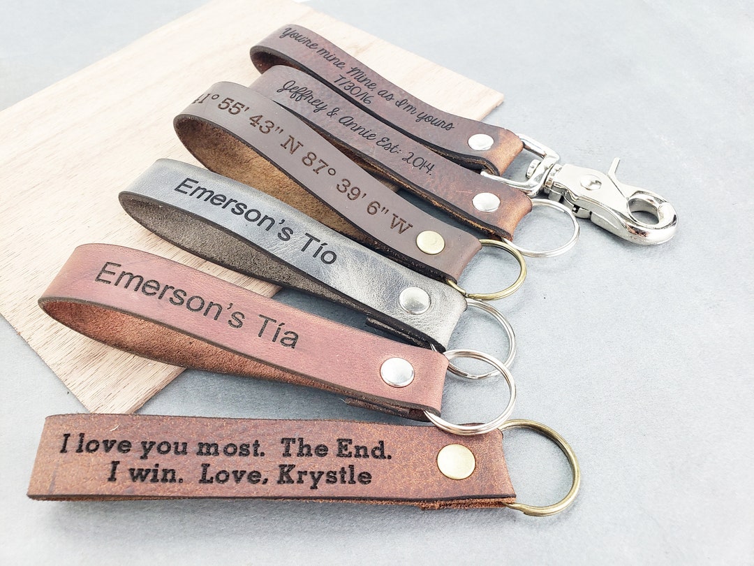 Personalized Leather Engraved Key Fob, Custom Leather Keychain ...