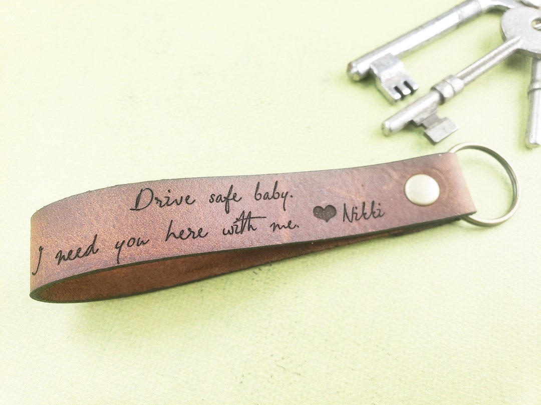 Drive Safe Key Ring Personalized Leather Key Chain Custom Key Ring ...