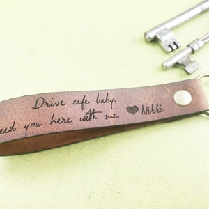 Personalized Leather Key Chain Drive Safe Custom Key Ring Engraved Key ...