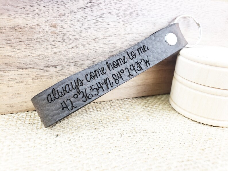 Coordinates Keychain Leather Personalized Key Ring With - Etsy