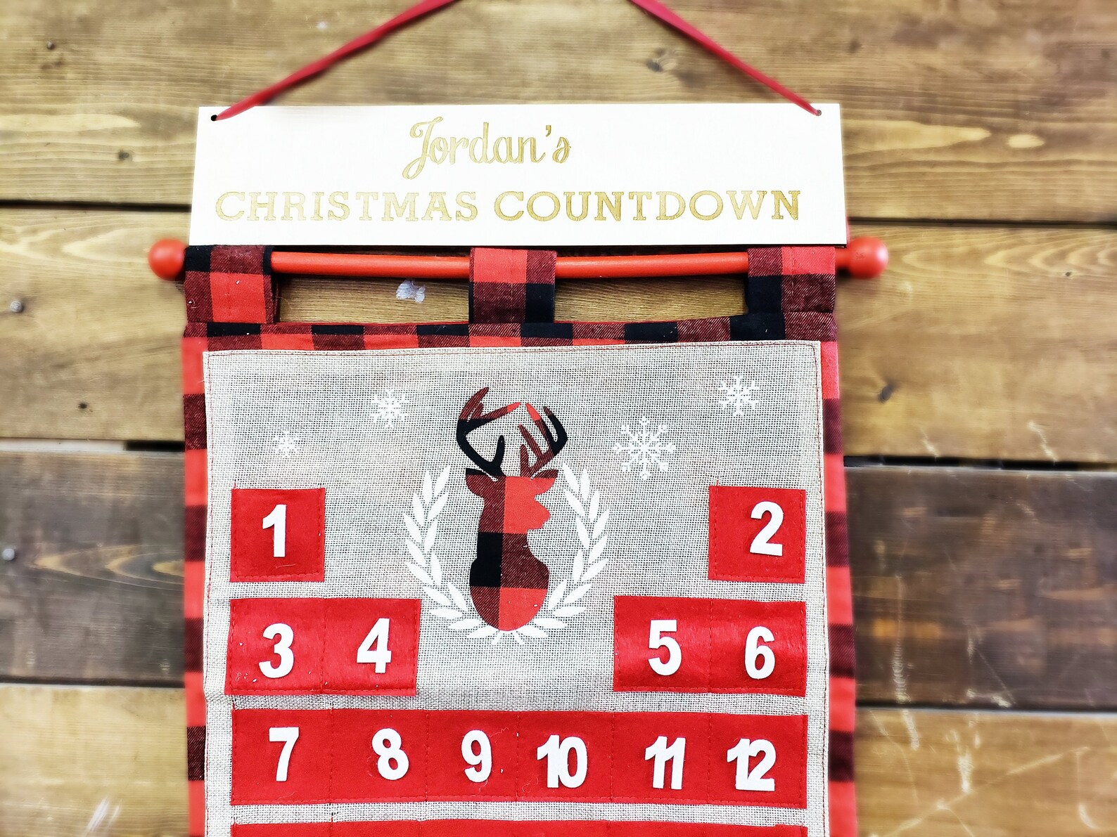 Personalized Advent Calendar Farmhouse Buffalo Plaid Deer | Etsy