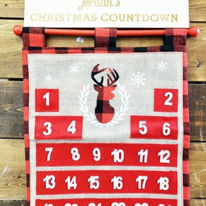 Personalized Advent Calendar Farmhouse Buffalo Plaid Deer - Etsy