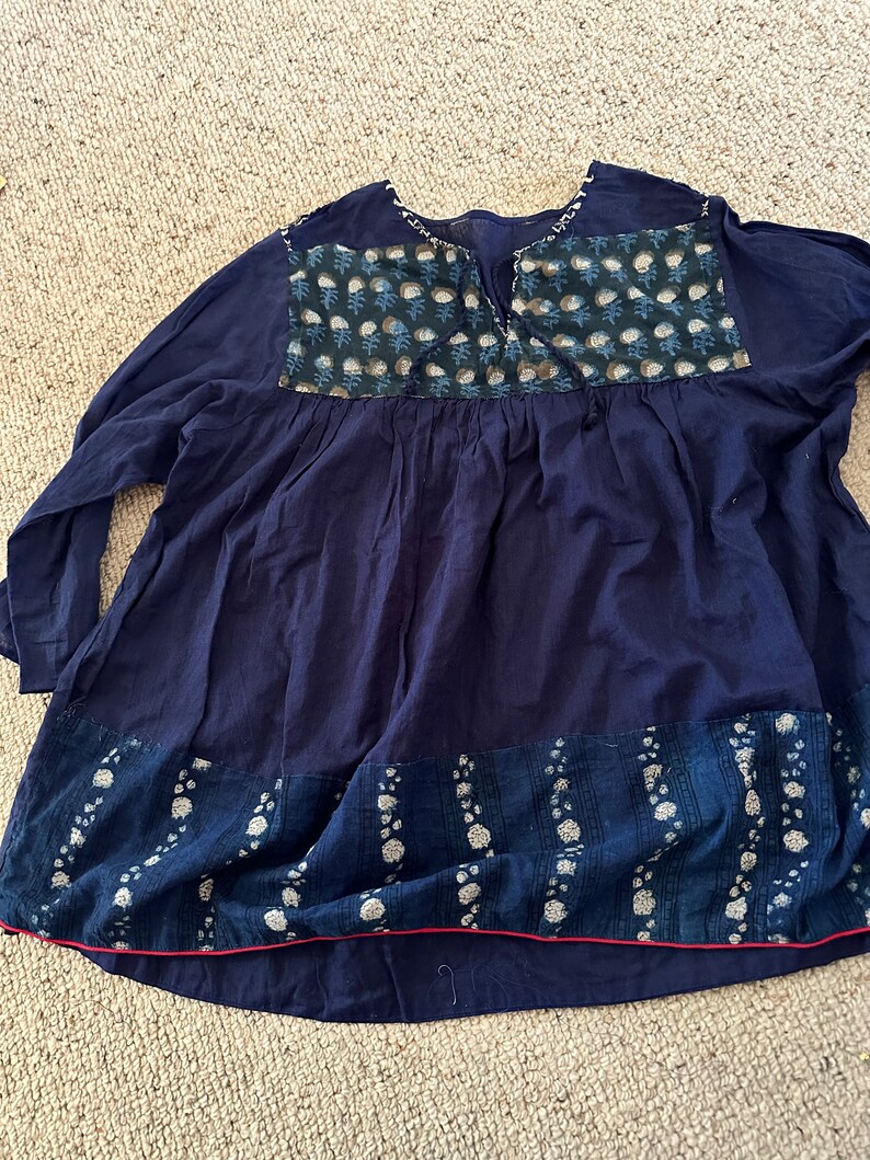 Navy Blue Cotton Voile Tunic With Block Printed Trimmings - Etsy
