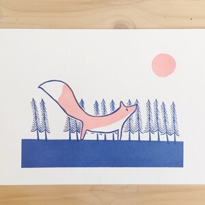 Fox in the Forest Lino Print - Etsy
