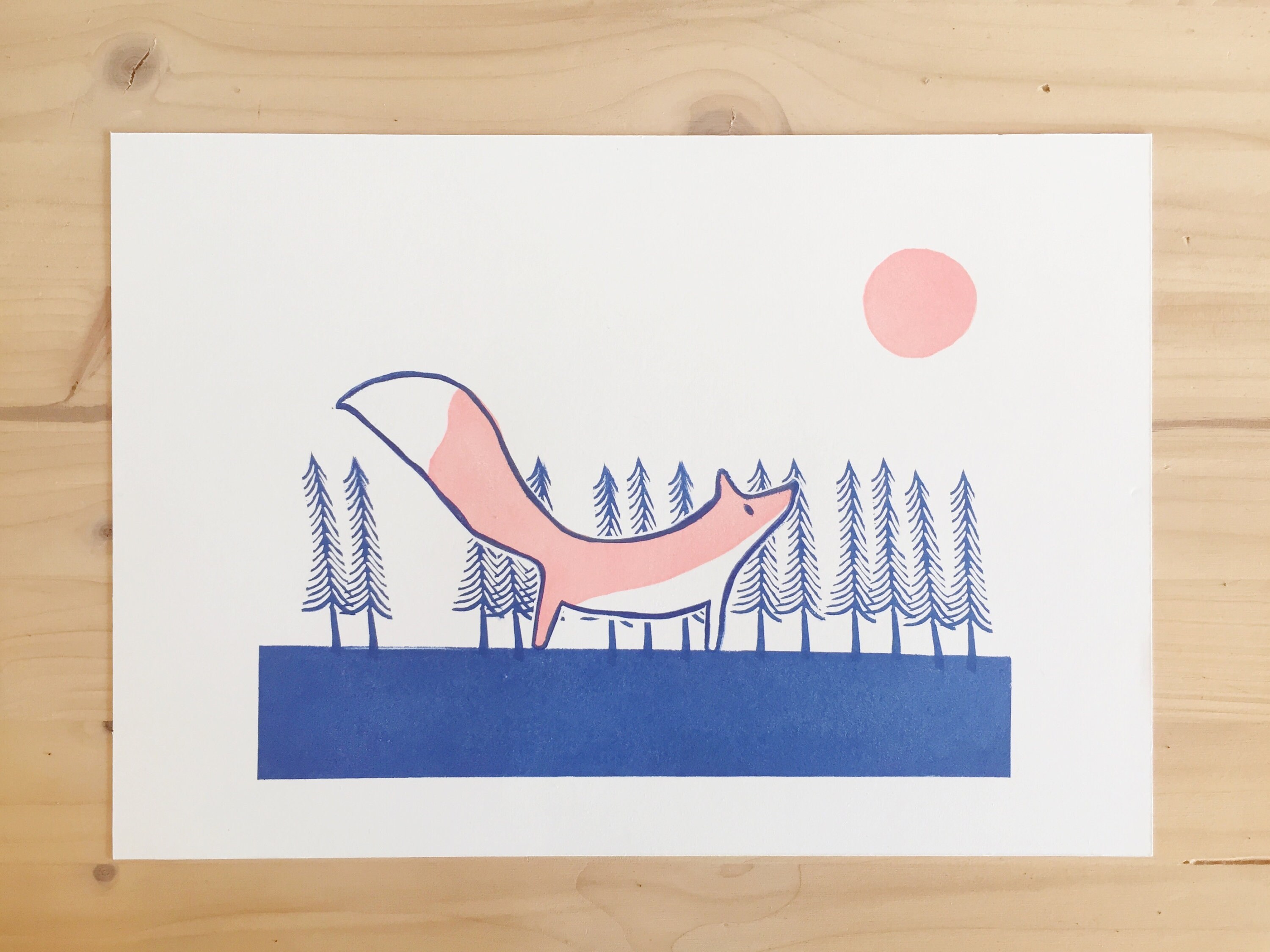 Fox in the Forest Lino Print - Etsy