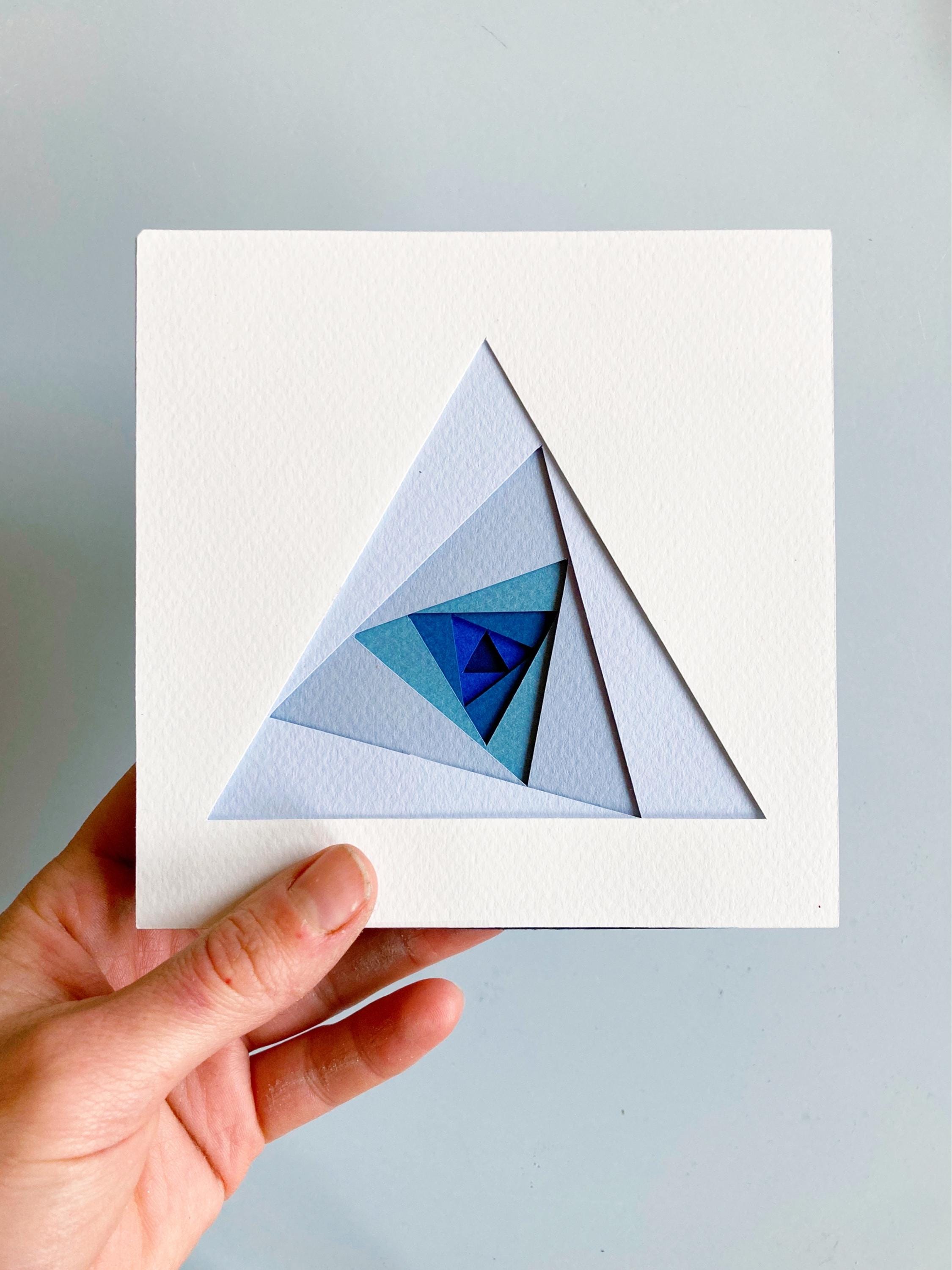 Geometric Triangle Papercut Art – Blue Layered Paper Sculpture ...