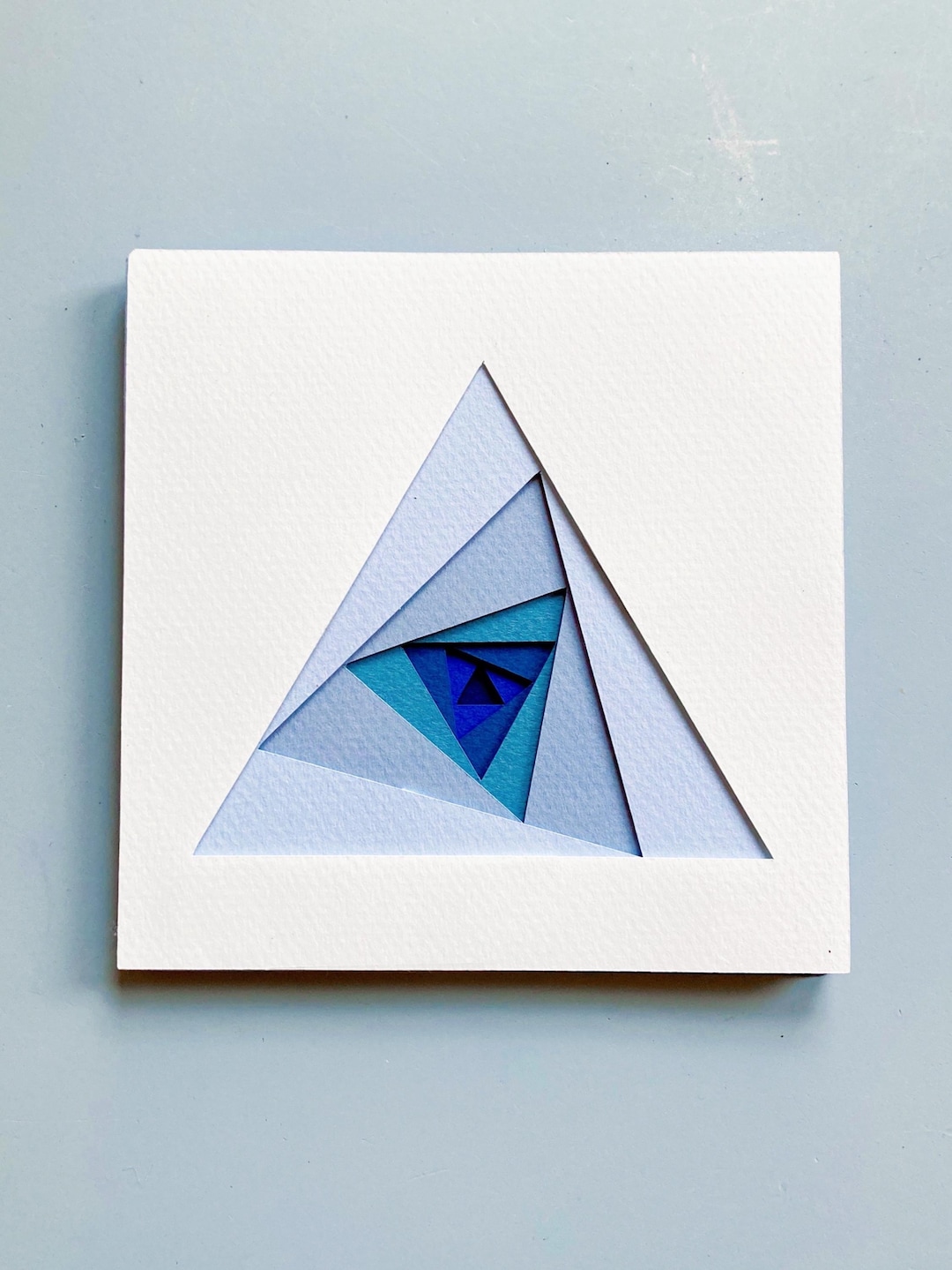 Geometric Triangle Papercut Art – Blue Layered Paper Sculpture ...