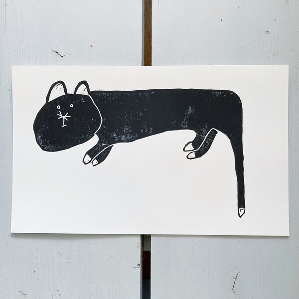 Cat Lino Print - Etsy