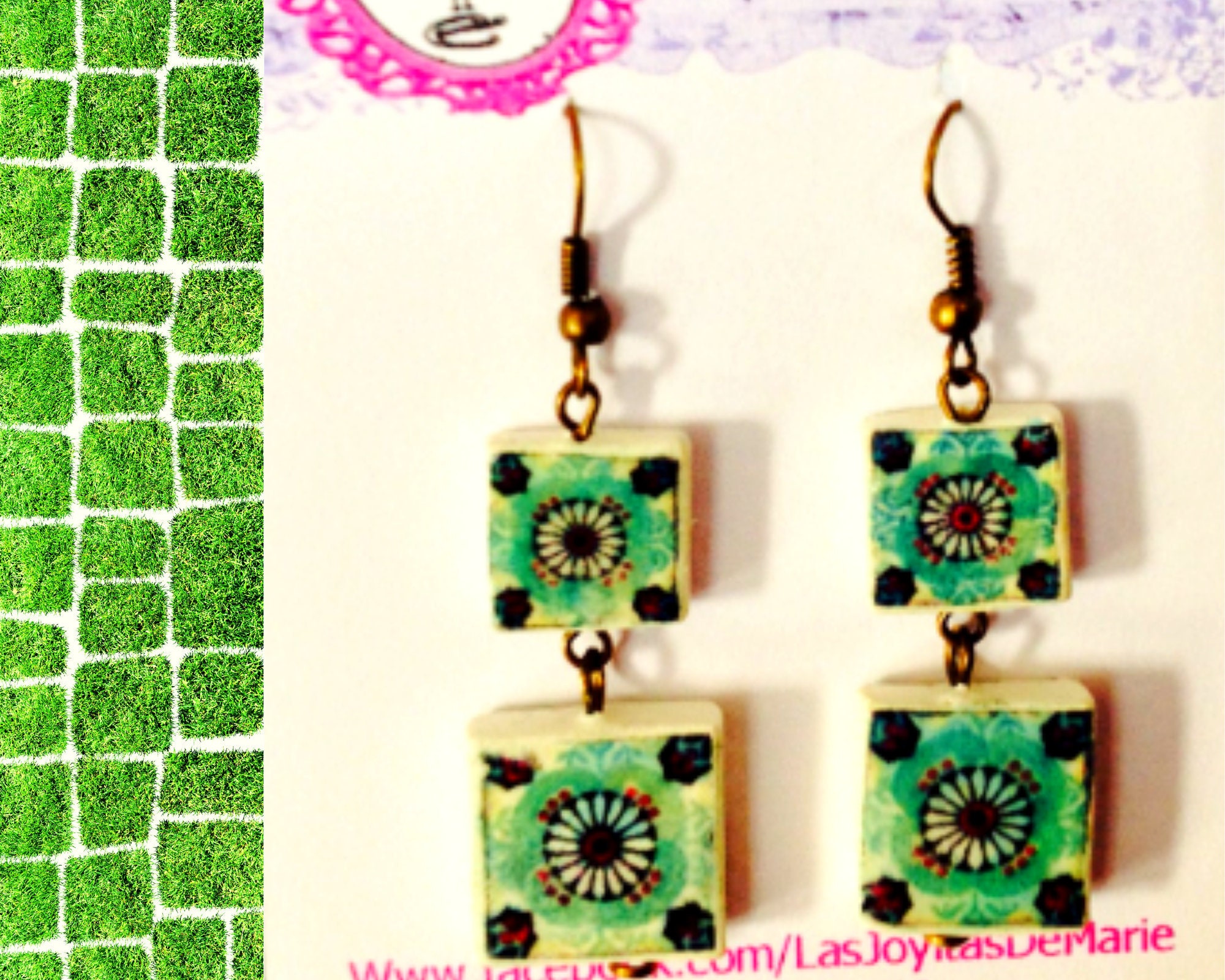 Two hanging square earrings geometric jewelry for modern | Etsy