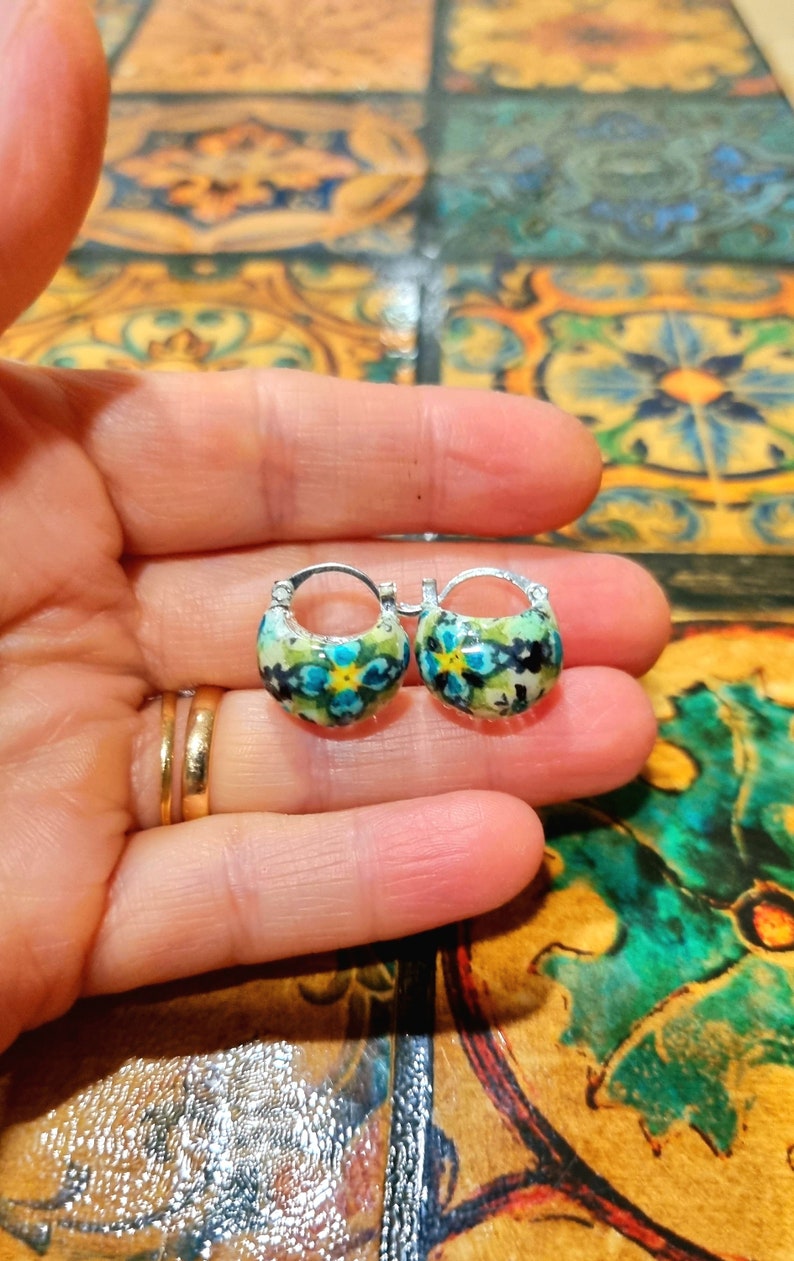 Portuguese Tile Hoop Earrings: Hypoallergenic Stainless Steel Creole ...