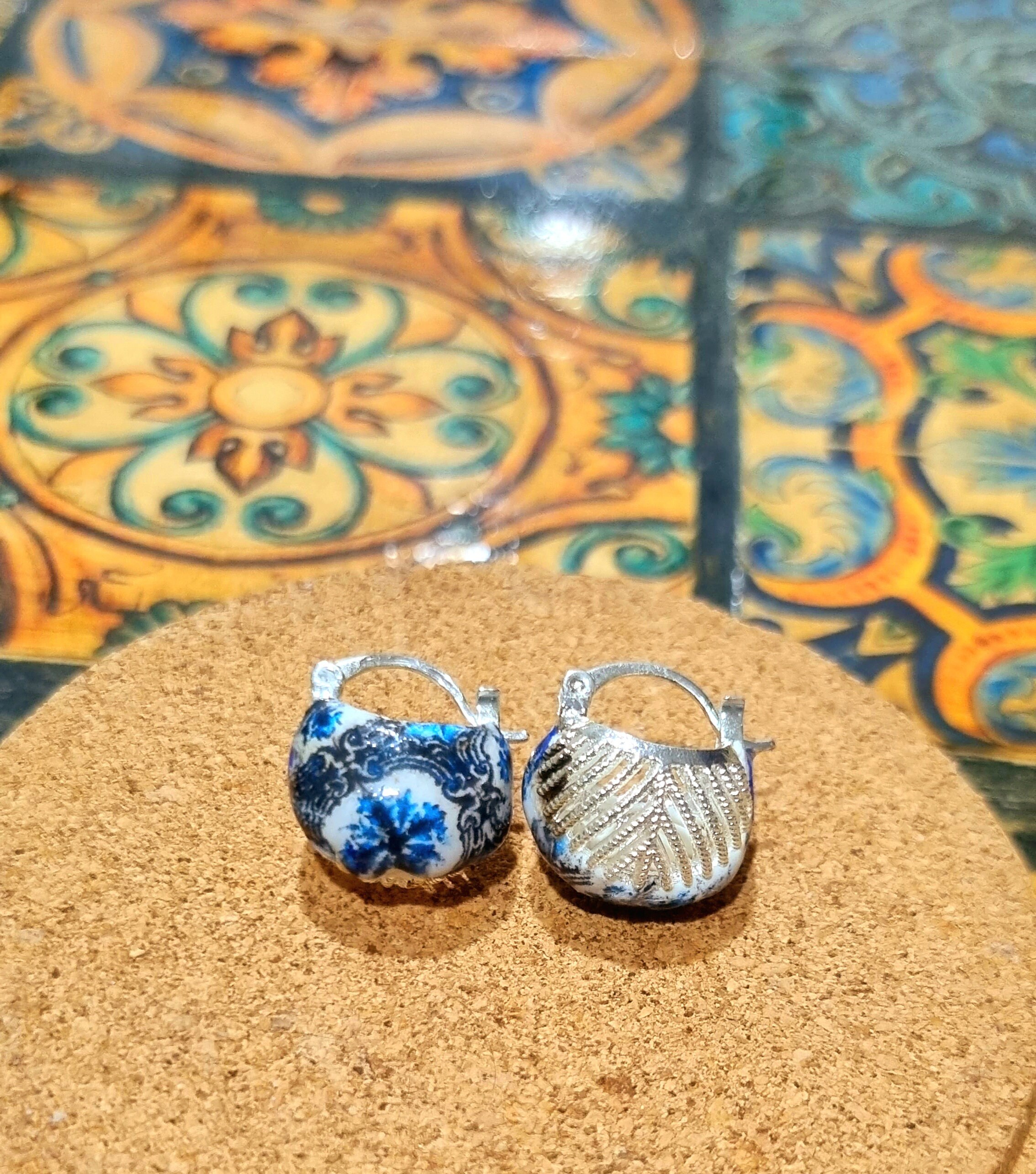 Portuguese Tile Hoop Earrings: Hypoallergenic Stainless Steel Creole ...