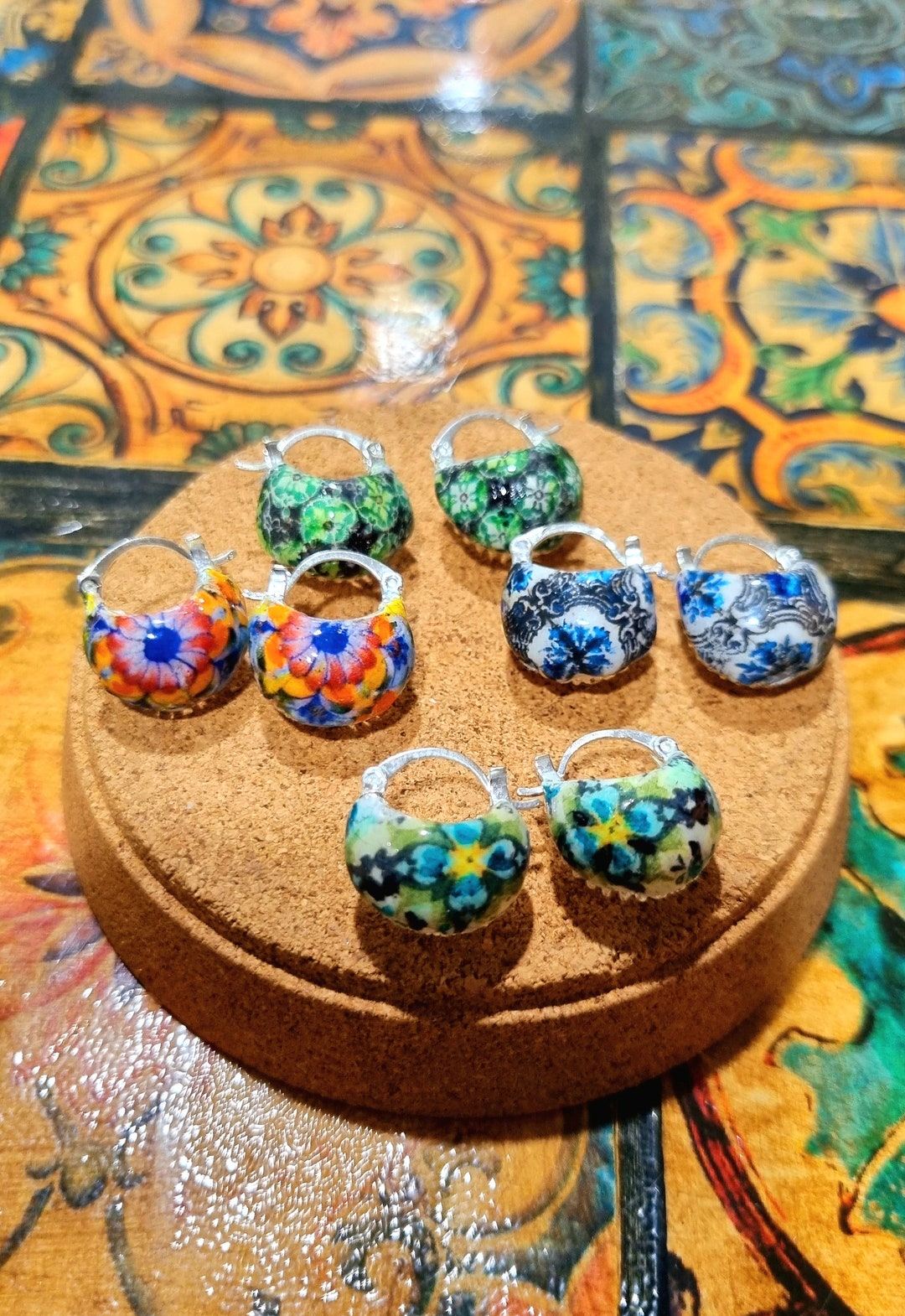 Portuguese Tile Hoop Earrings: Hypoallergenic Stainless Steel Creole ...