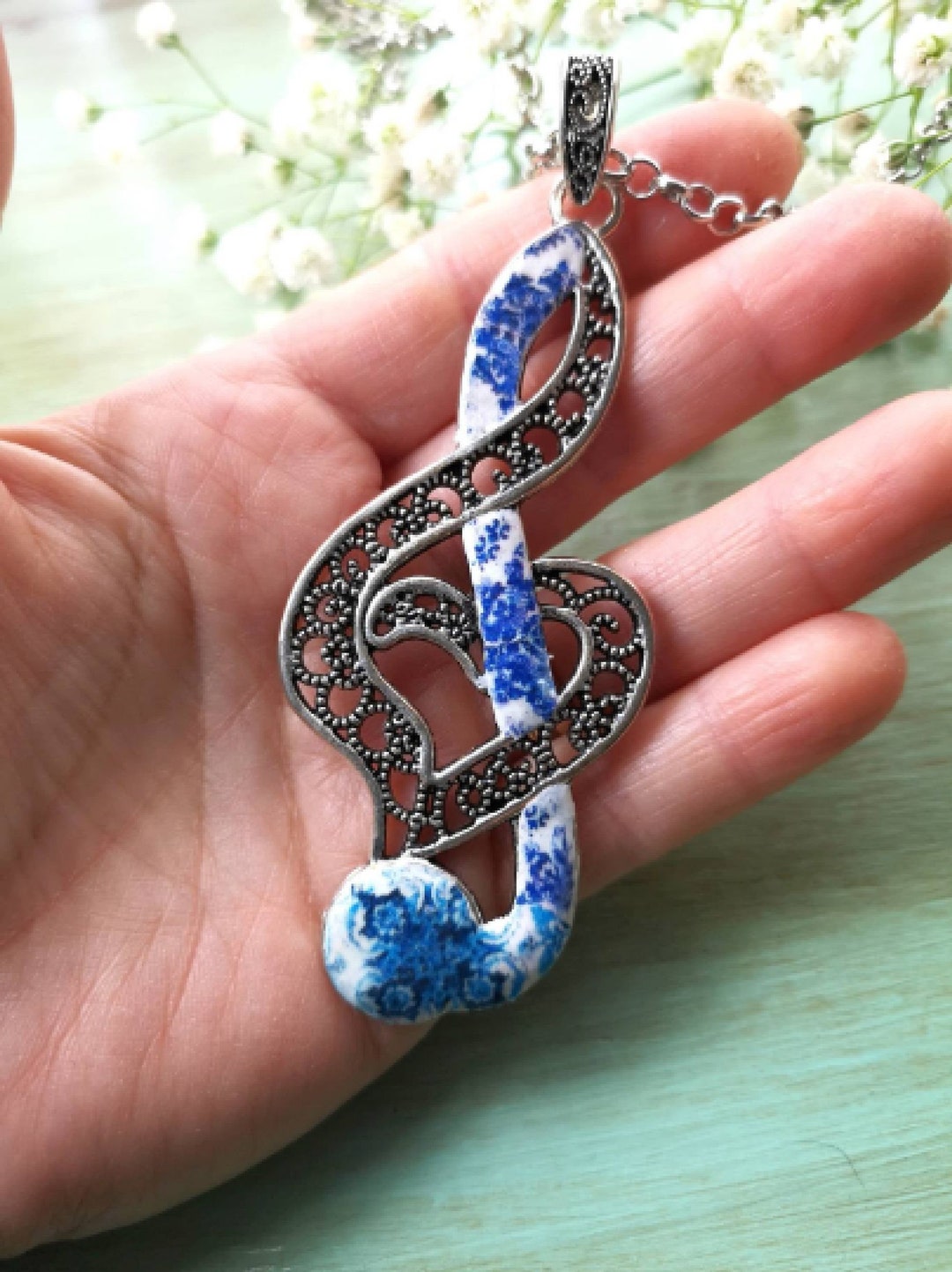 Statement Necklace, Treble Clef Necklace, Silver Filigree Necklace for ...