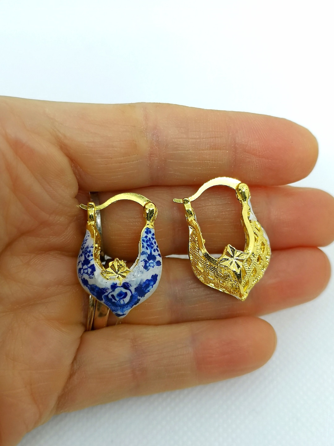Filigree Creole Hoop Earrings: Gold Dainty Portuguese Tile Polymer Clay ...