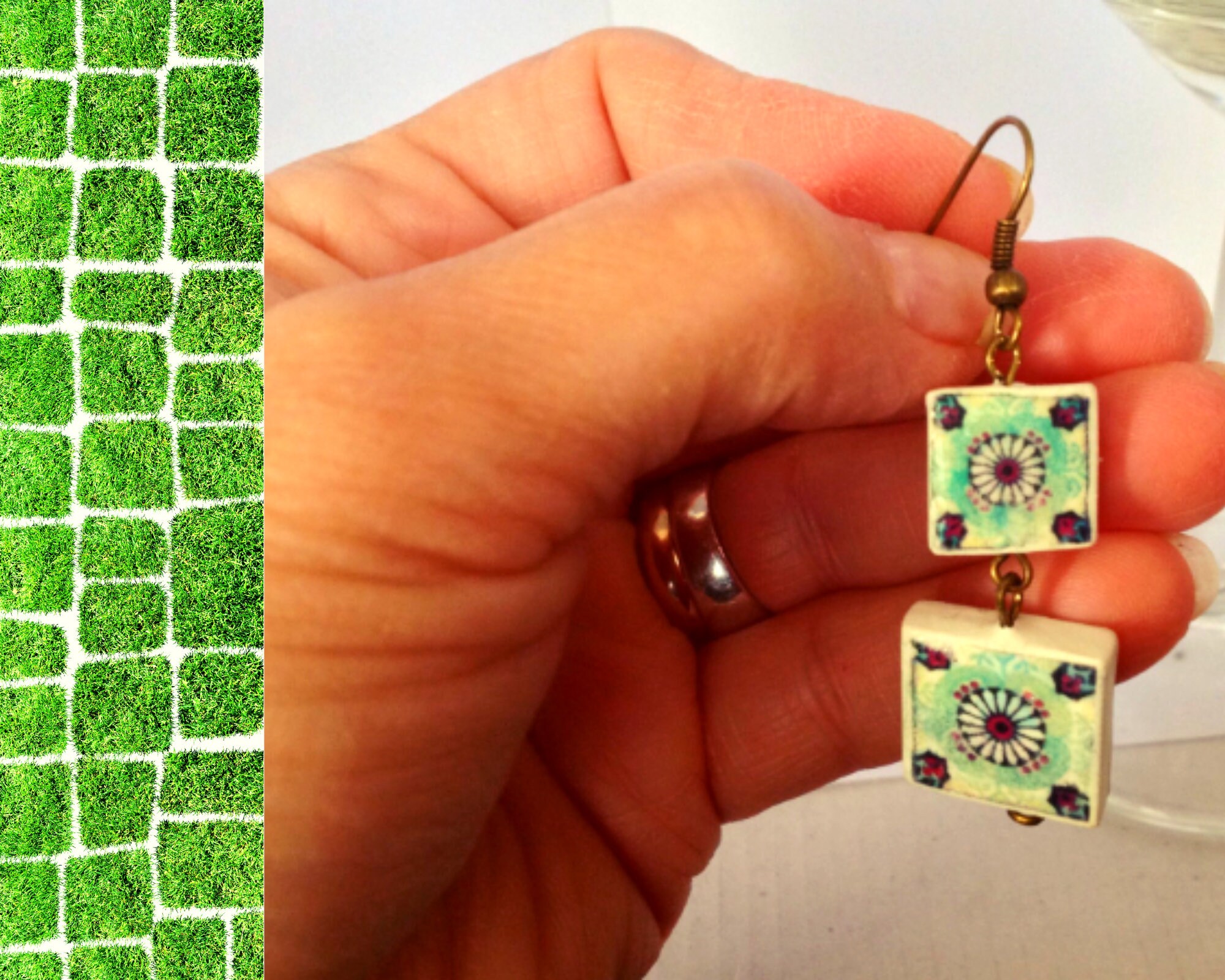 Two hanging square earrings geometric jewelry for modern | Etsy