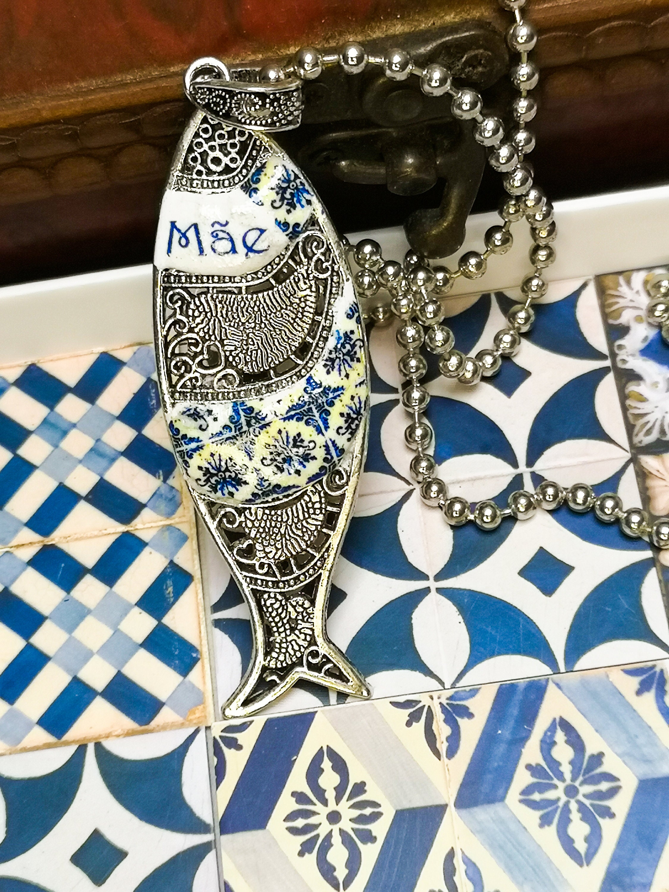 Portuguese Sardine Filigree Necklace: Tile Art 'mãe' Pendant - Etsy