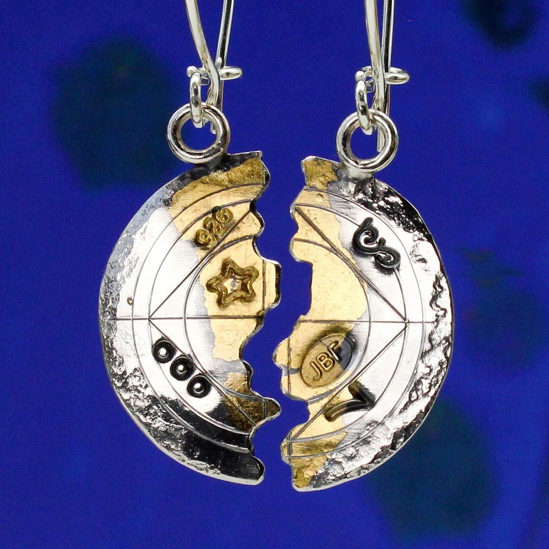 Keum Boo Earrings: Handmade Sterling Silver 24k Gold Geometric Design ...