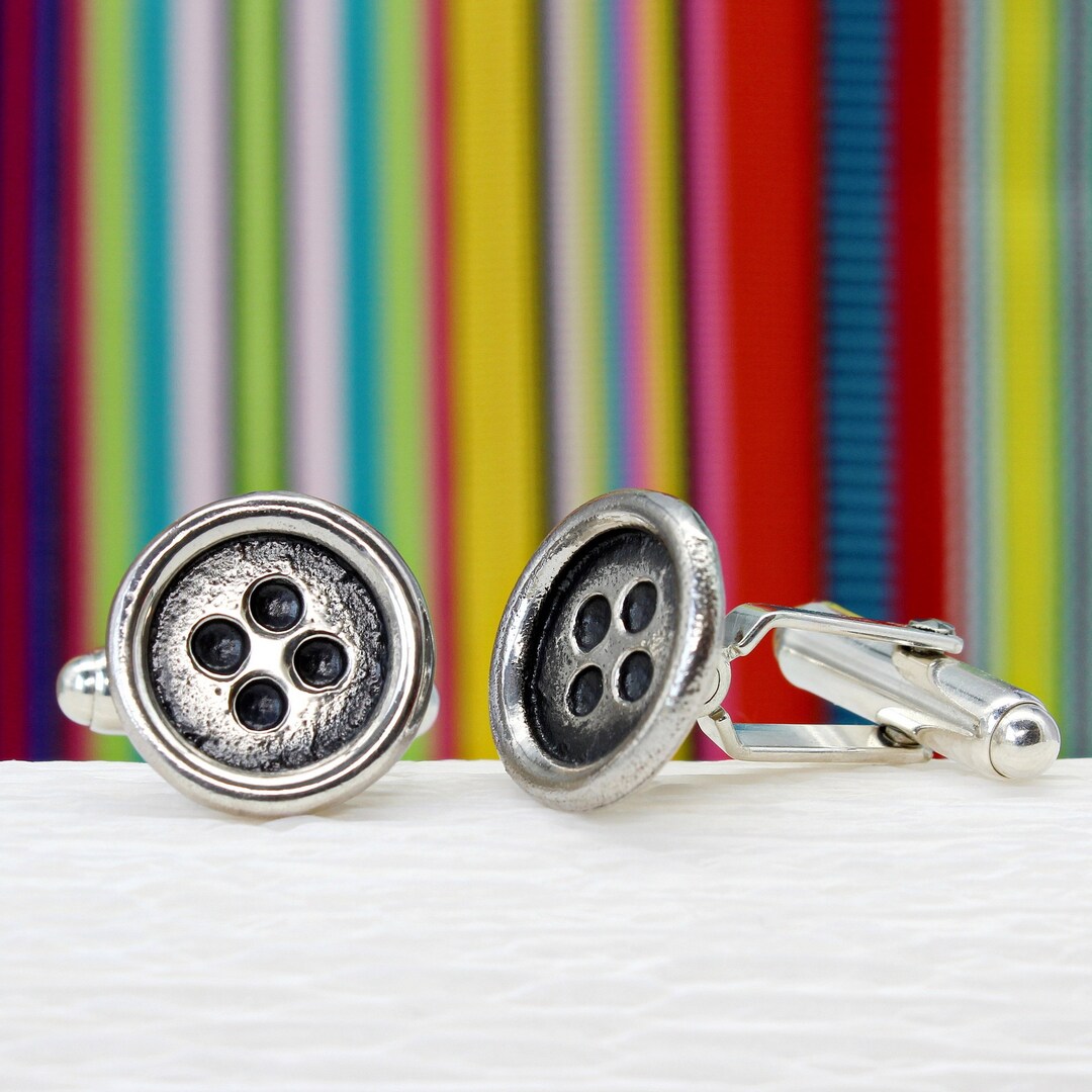 Handmade Oxidized Sterling Silver Button Cufflinks, Gift for Men - Etsy