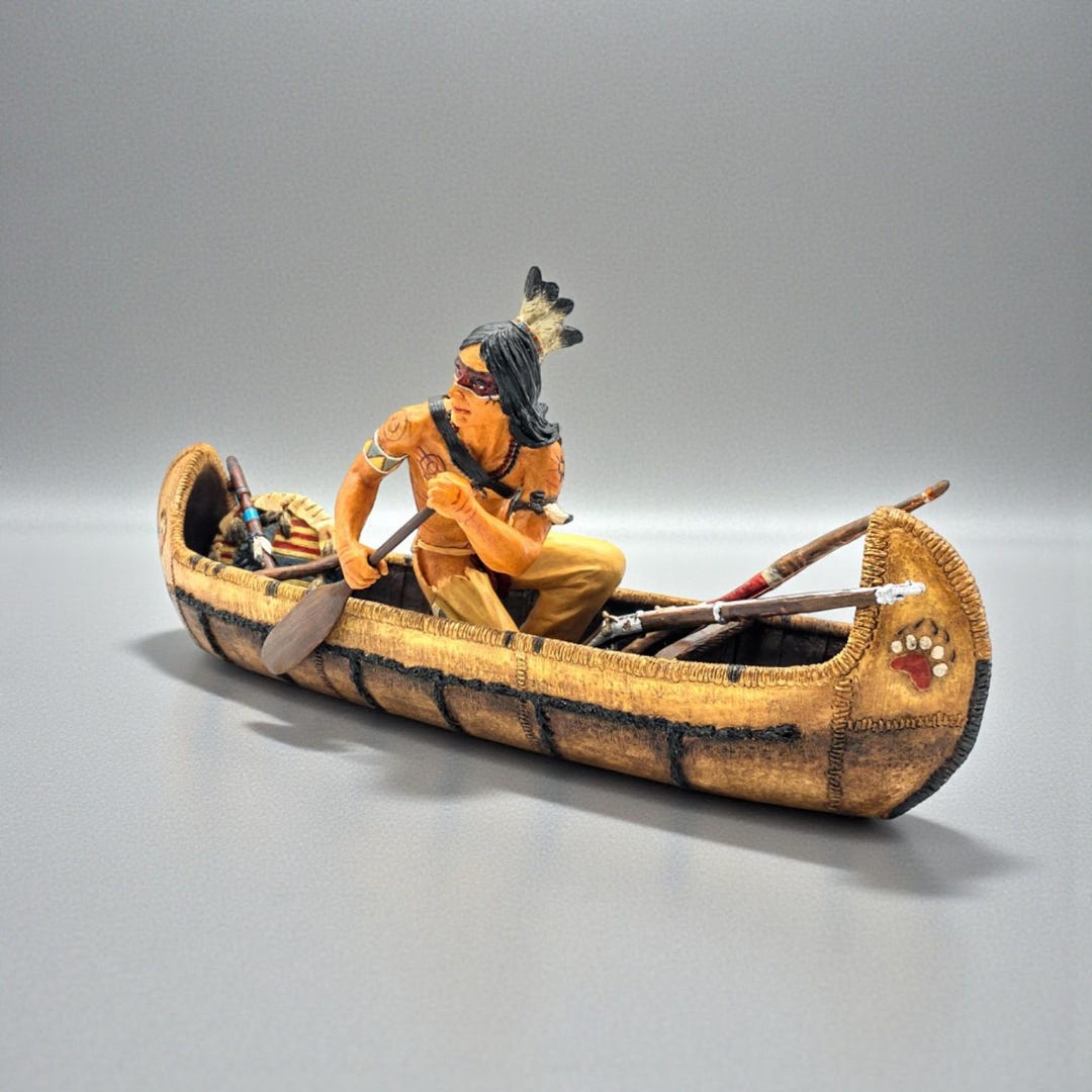Native American Canoe Figurine 12.2 Inch Indigenous Tribal River Boat ...