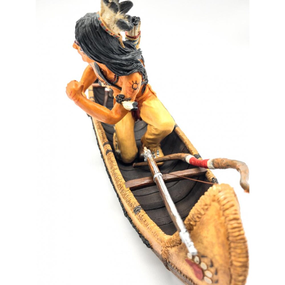 Native American Canoe Figurine 12.2 Inch Indigenous Tribal River Boat ...