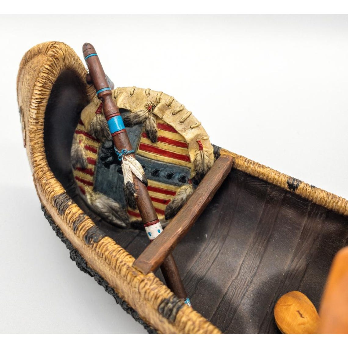Native American Canoe Figurine 12.2 Inch Indigenous Tribal River Boat ...