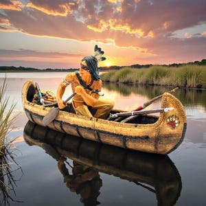 Native American Canoe Figurine 12.2 Inch Indigenous Tribal River Boat ...