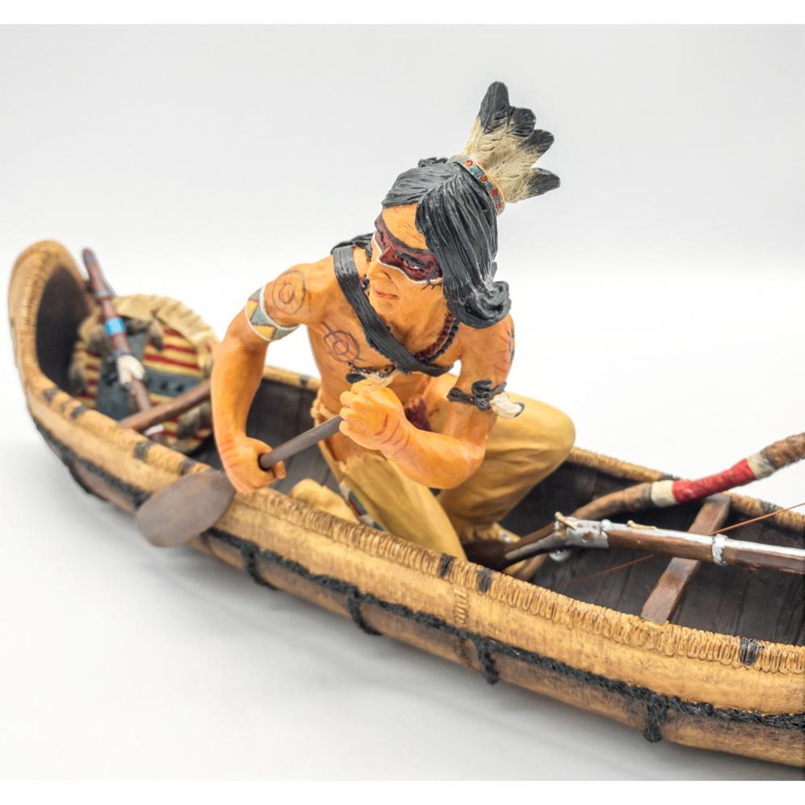 Native American Canoe Figurine 12.2 Inch Indigenous Tribal River Boat ...