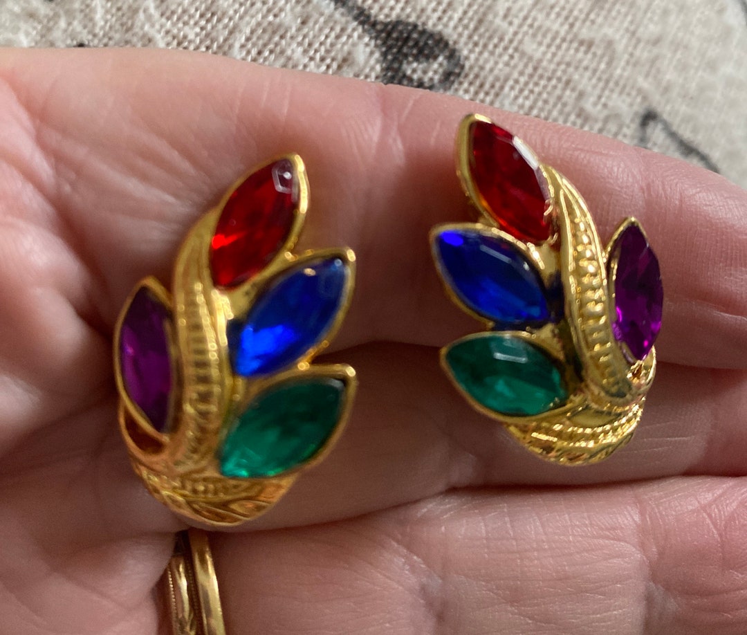 Glass Faux Gem Earrings, 1960s Vintage Jewelry - Etsy