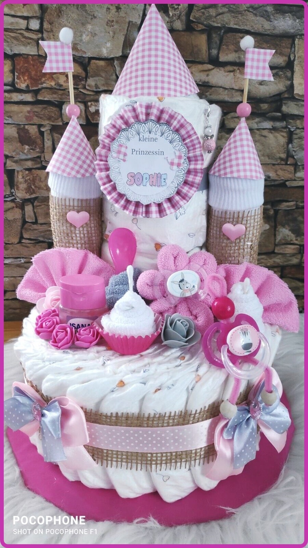 Windeltorte rosa für Mädchen Windelschloss mit Schnuller - Etsy.de