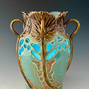 Water Lily Hand Carved Art Nouveau Luminary Vase by Northwind Pottery ...