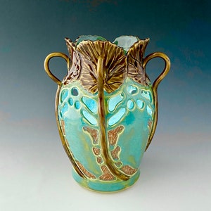 Water Lily Hand Carved Art Nouveau Luminary Vase by Northwind Pottery ...