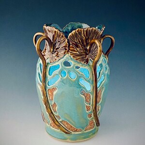 Water Lily Hand Carved Art Nouveau Luminary Vase by Northwind Pottery ...