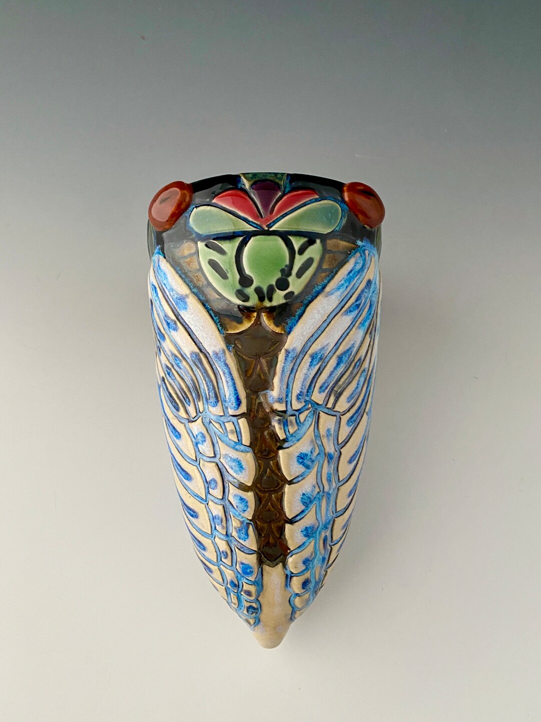 Limited Edition Hand Carved Art Nouveau Cicada Wall Pocket Vase Wheel ...