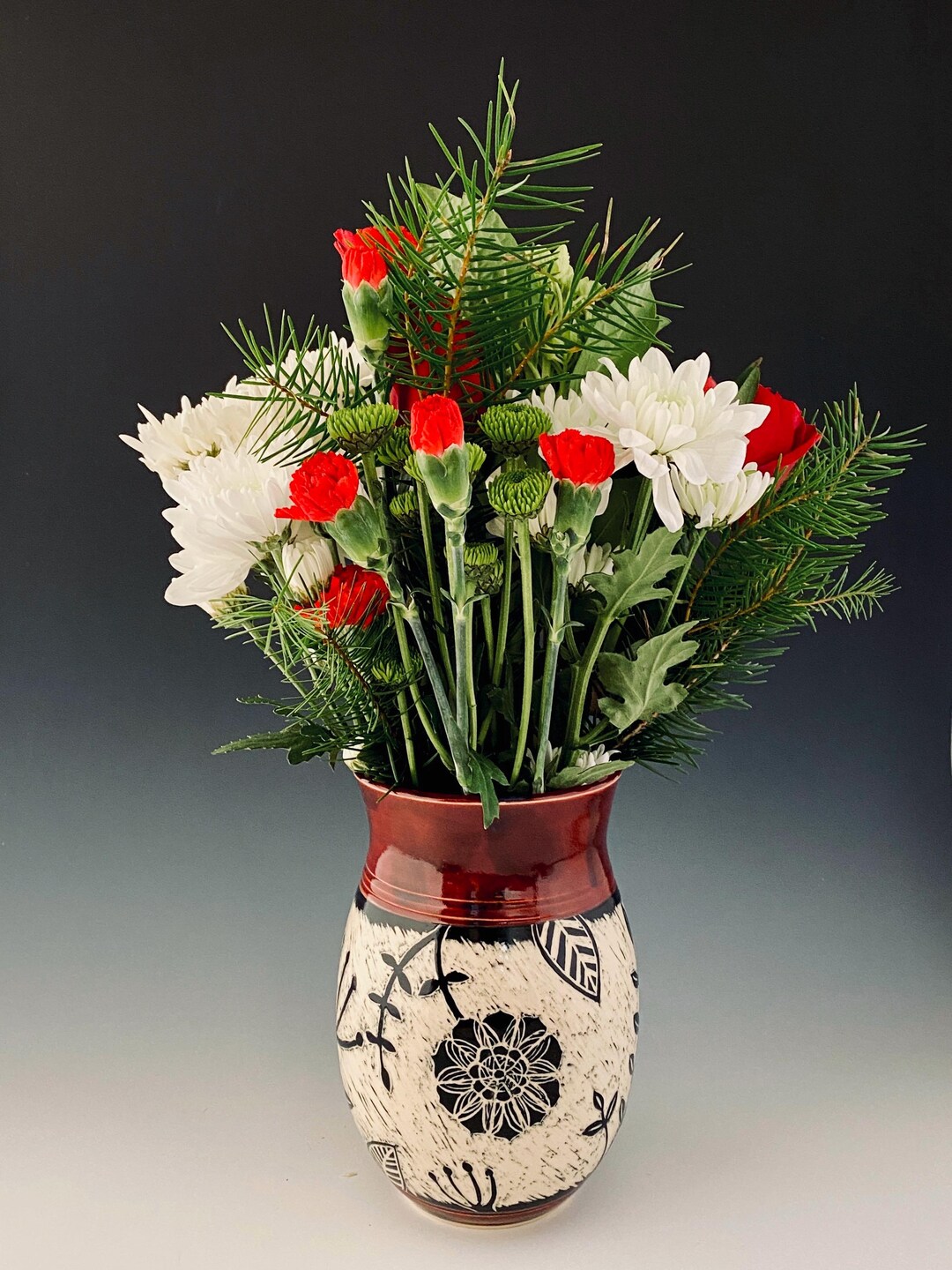 Sgraffito Flower Vase Wheel-thrown by Northwind Pottery - Etsy