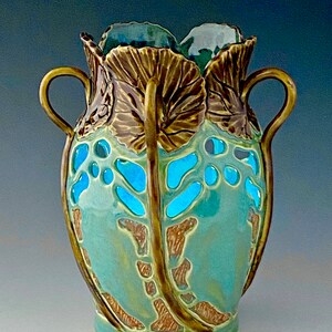 Water Lily Hand Carved Art Nouveau Luminary Vase by Northwind Pottery ...