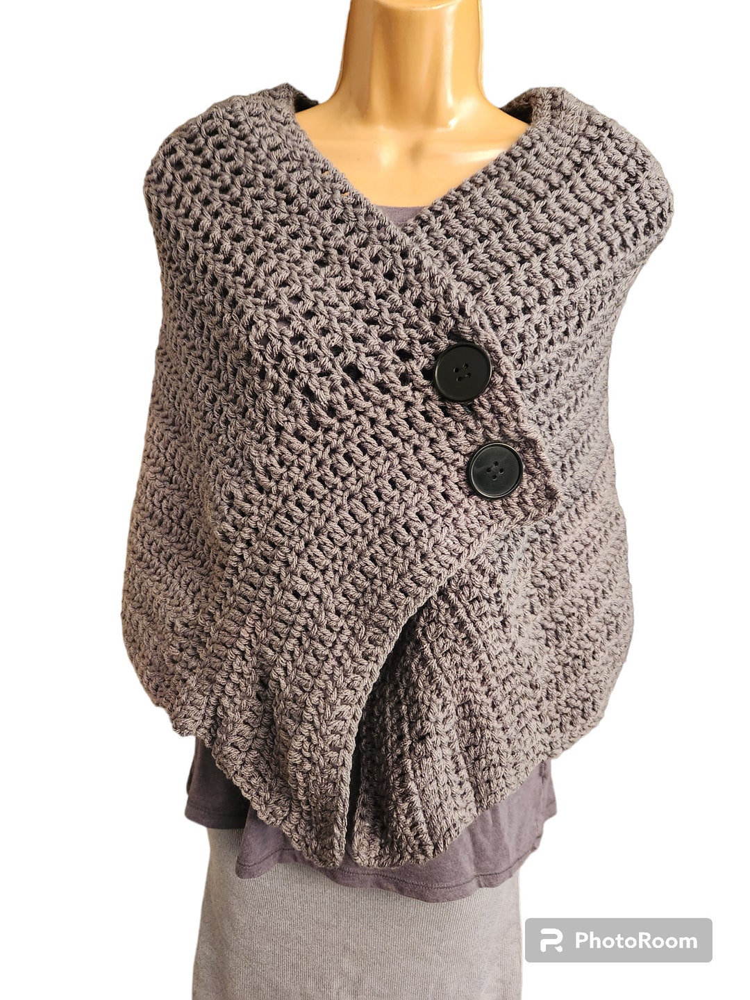 Gray Button Shawl / Crochet Wrap / Azali / Hand Crochet / Shrug / MADE ...
