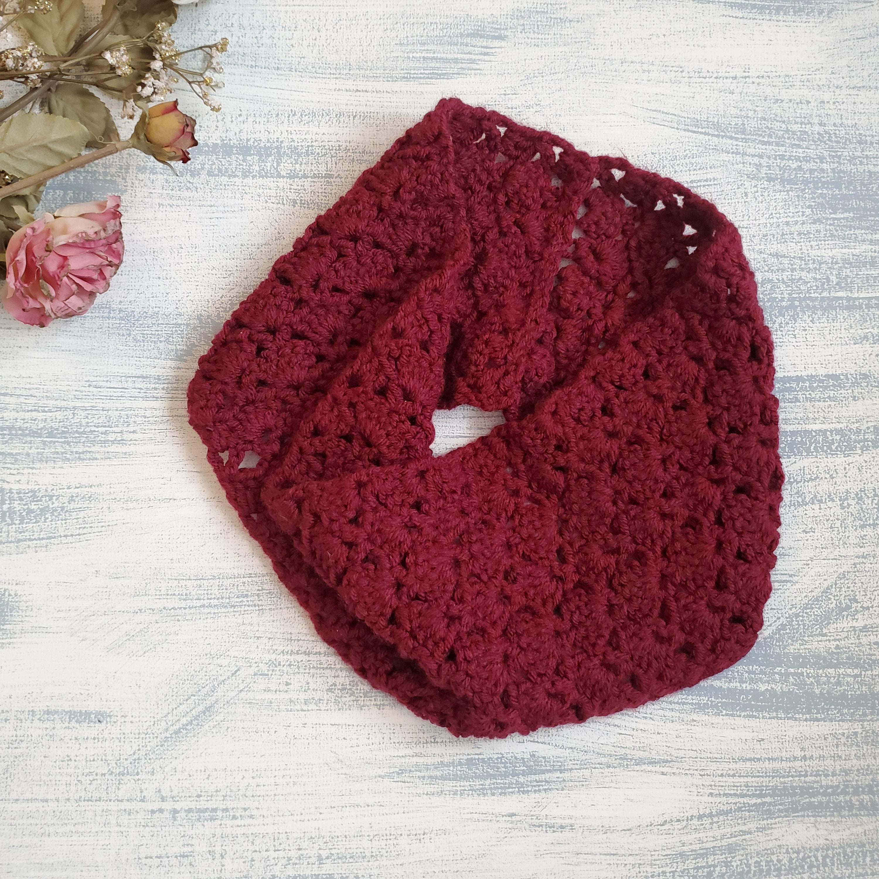 Maroon Infinity Scarf / Crochet Infinity Scarf / Crochet Cowl / Neck ...