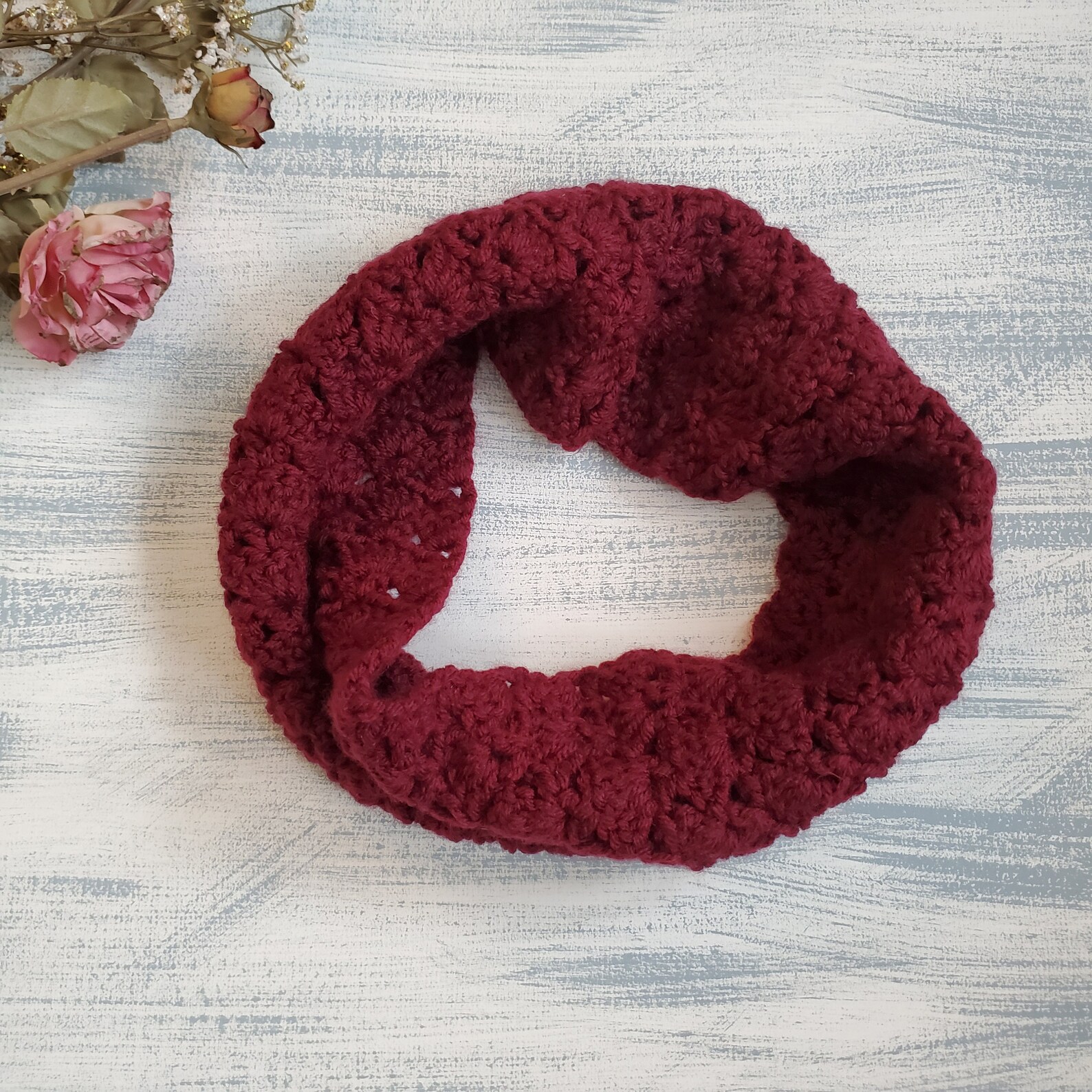 Maroon Infinity Scarf / Crochet Infinity Scarf / Crochet Cowl / Neck ...