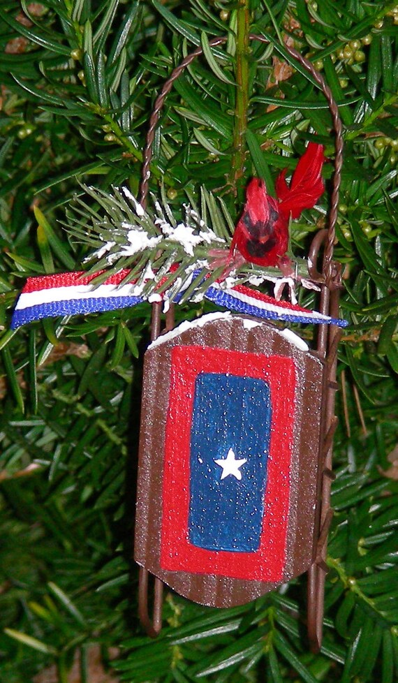 Veteran Flag Ornament With Cardinal and Sled Free Shipping | Etsy