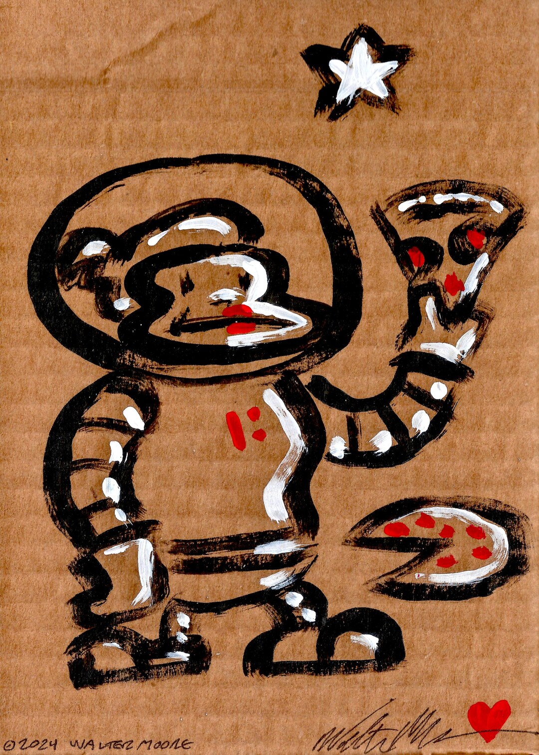 Space Ape W/ Pizza TB016 Acrylic on Recycled Cardboard 5 X 7 12.5 X 17.5 Cm - Etsy