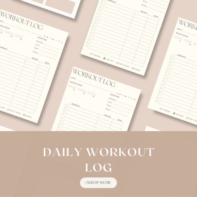 Workout Log Minimalist Planner Printable, Daily to Do List for Work ...