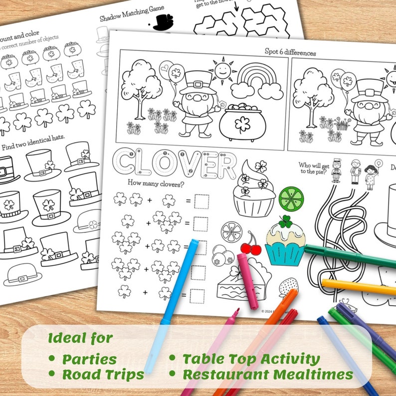 St Patrick's Day Placemat for Kids Party, Printable Coloring and Games ...