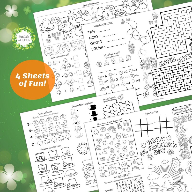 St Patrick's Day Placemat for Kids Party, Printable Coloring and Games ...