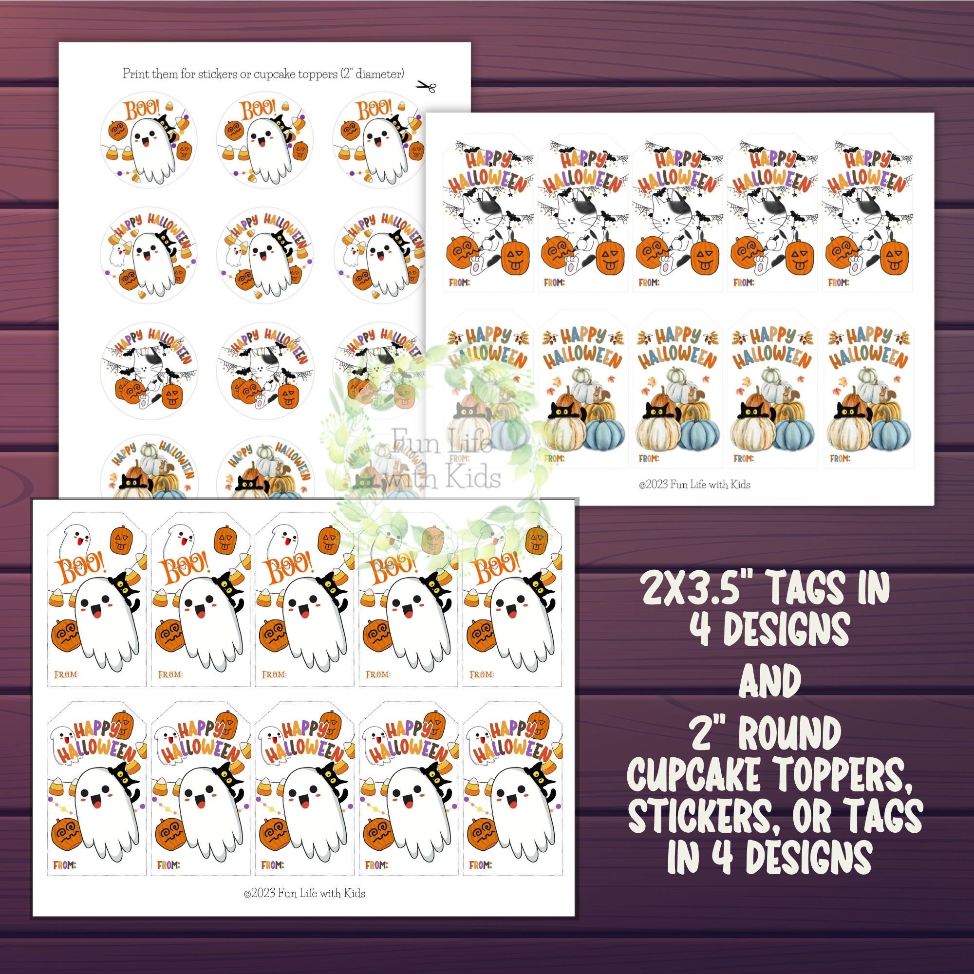Printable Halloween Tags and Cupcake Toppers Bundle for Kids, Cute Boo ...